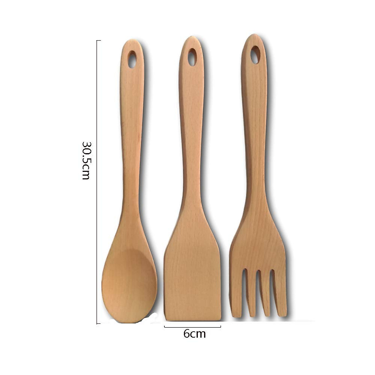 1PC Wooden Spatula,1PC Wooden spoon and 1PC Wooden fork in a set, Handmade Organic Beech Wood Utensil For Kitchen, Natural Nonstick Hard Wood Spatulas And Wood Spoon Set, Premium Wood Cooking Set