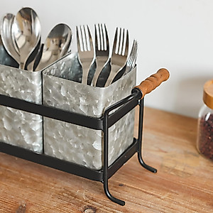 NIKKY HOME Farmhouse 3 Compartment Galvanized Silverware Caddy Cutlery Organizer Kitchen Countertop Flatware Holder for Utensil, Spoons, Knives, Forks
