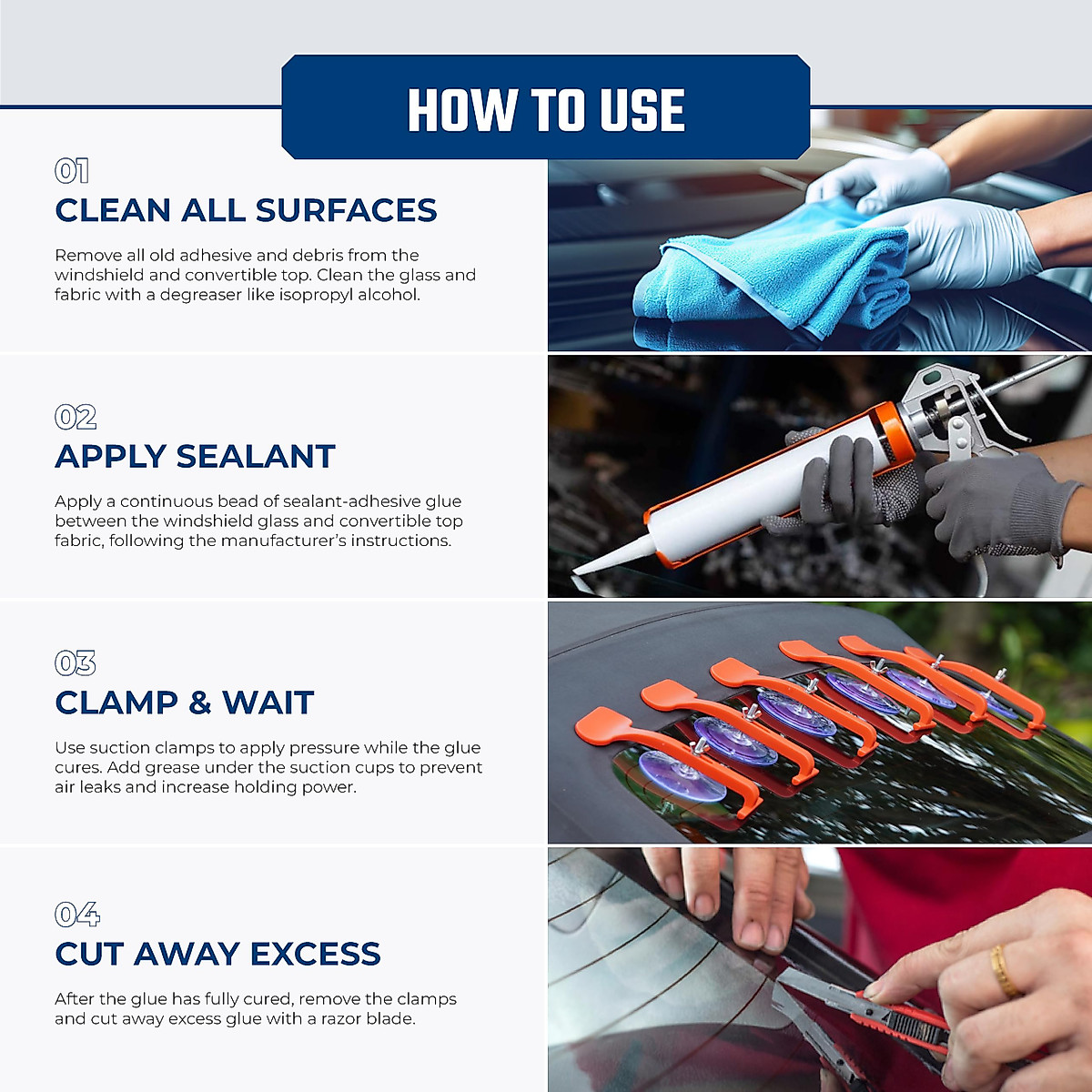 Convertible Doctor Suction Cup Clamps for Convertible Glass Windshield Repair/Gluing (6 Pack)