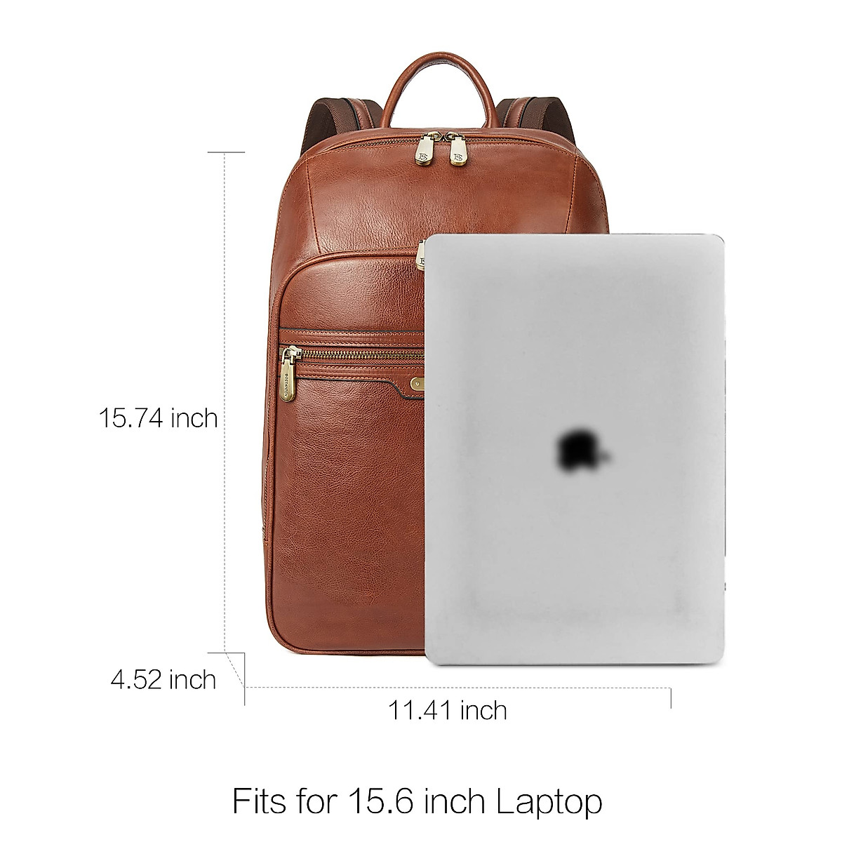 BOSTANTEN Men Leather Backpack, Vegetable Tanned Full Grain Leather 15.6 Inch Computer Backpack Business Work Daypack Vintage Travel Bags Redbrown