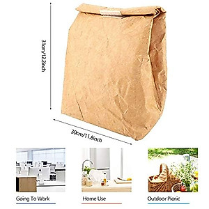 TOPINCN Lunch Bag Waterproof Insulated Lunch Box Storage Kraft Paper for Women Men Outdoor Picnic(Brown)