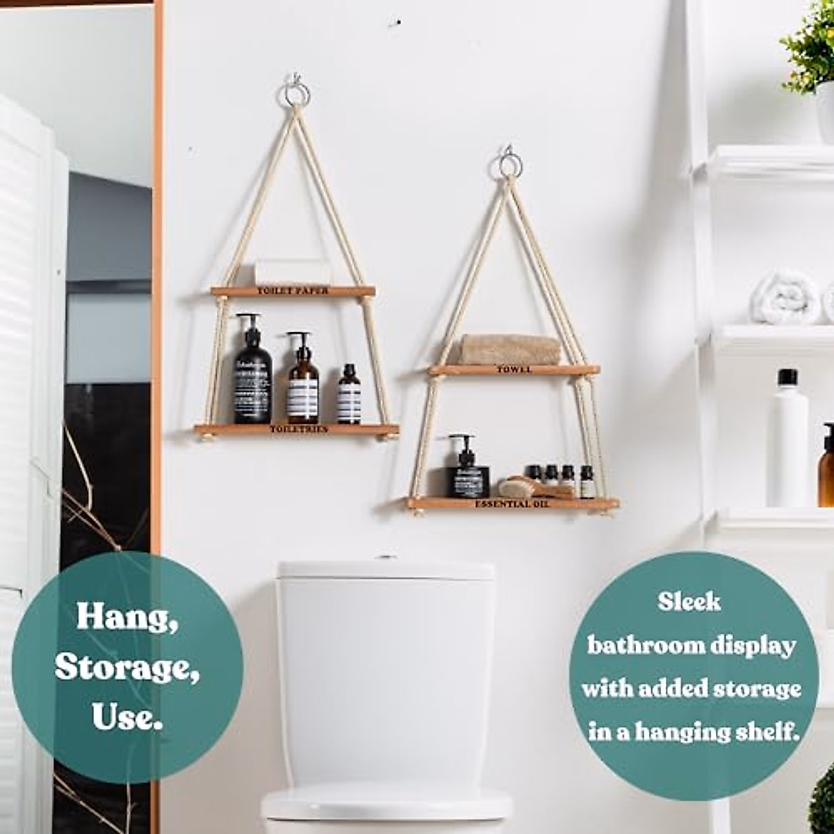 Hanging Shelves for Wall, Hanging Plant Shelf, Wooden Boho Shelves for Fall Bedroom Decor, Floating Rope Shelves Boho Wall Hanging Decor Living Room Wall Shelfs, Small Hanging Wall Shelves Bathroom