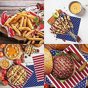 Whaline 200Pcs Patriotic Wax Paper Sheets Stars and Stripes Food Wrapping Tissue Red Blue Wrapping Paper 4th of July Paper Basket Liners for Independence Day Home Baking Party Supplies, 8.3 x 9.8 In