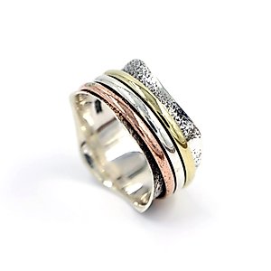 925 Sterling Silver Rings Three Tone Spinner Ring Silver Spinner Rings 925 Silver Ring Spinner Meditation Thumb Ring Fidget Ring Silver Wedding Band Ring Anniversary Ring Gift Birthday (13) (JRP-07)