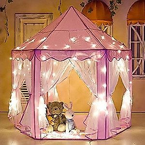 BIG BADA BOOM Princess Play Tent for Girls – Large 55” x 53”, Durable 230T Princess Castle with Replacement Poles + Bonus LED 20 Star String Light – Playhouses for Kids Indoor 3 Year Old Girl Toys
