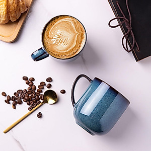 LERATIO 12OZ Ceramic Coffee Mugs Set of 6, Large Porcelain Coffee Cups With Large Handle For Latte,Cappuccino,Milk,Cocoa,|Dishwasher&Microwave Safe Mug Sets,Ideal for Man,Woman,Dad, Mom-Blue