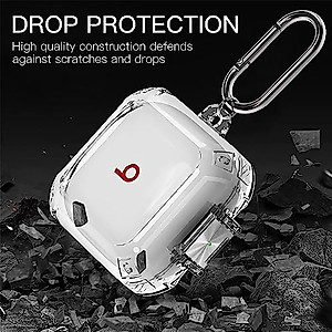JIML [Upgrade Secure Lock] Compatible with Beats Fit Pro 2021 Case TPU Military Shell Protective Cover Skin Shock-Absorbing with Keychain and Lanyard (Clear-White)