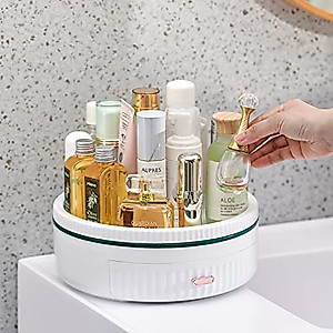 DAIFANNUO 360 Spinning Makeup Organizer with Drawers, Lazy Susan Rack Cosmetic Carousel Storage Shelf，Large Capacity Desk Organizer（Drak grey）