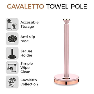 Tower T826133PNK Cavaletto Towel Pole Kitchen Roll Holder with Soft Underliner, Marshmallow Pink and Rose Gold