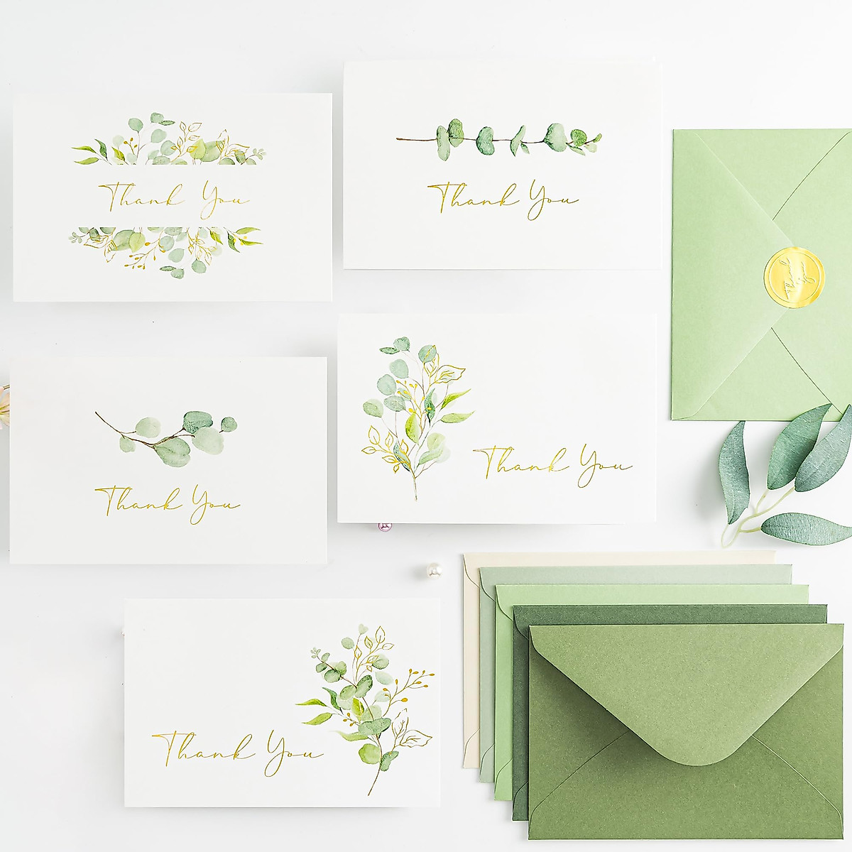 Crisky 50 Pack Eucalyptus Thank You Cards With Envelopes Greenery Thank You Cards for Wedding,Bridal Shower,Baby Shower,Small Business,Graduation