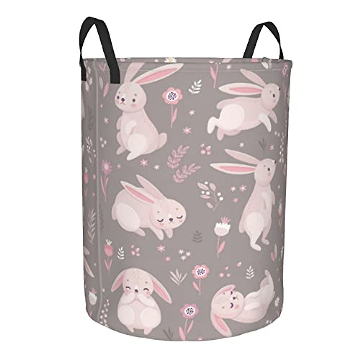 FeHuew Lovely Rabbits Cute Bunny Floral Collapsible Laundry Basket with Handle Waterproof Fabric Hamper Laundry Storage Baskets Organizer Large Bins for Dirty Clothes,toys,Bathroom