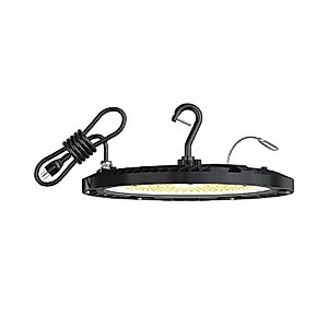 Fullmeii 150W UFO LED High Bay Light, 21,000lm 5000K Daylight Commercial Lighting, IP65 Waterproof Shatterproof Fixture with 5' Cable, UL Listed for Industrial Warehouse