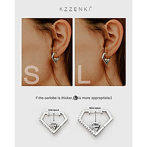 Diamond Shaped Huggie Hoop Earrings 14K Gold Plated Cubic Zirconia Cuff Earrings for Women Men Jewelry Gift