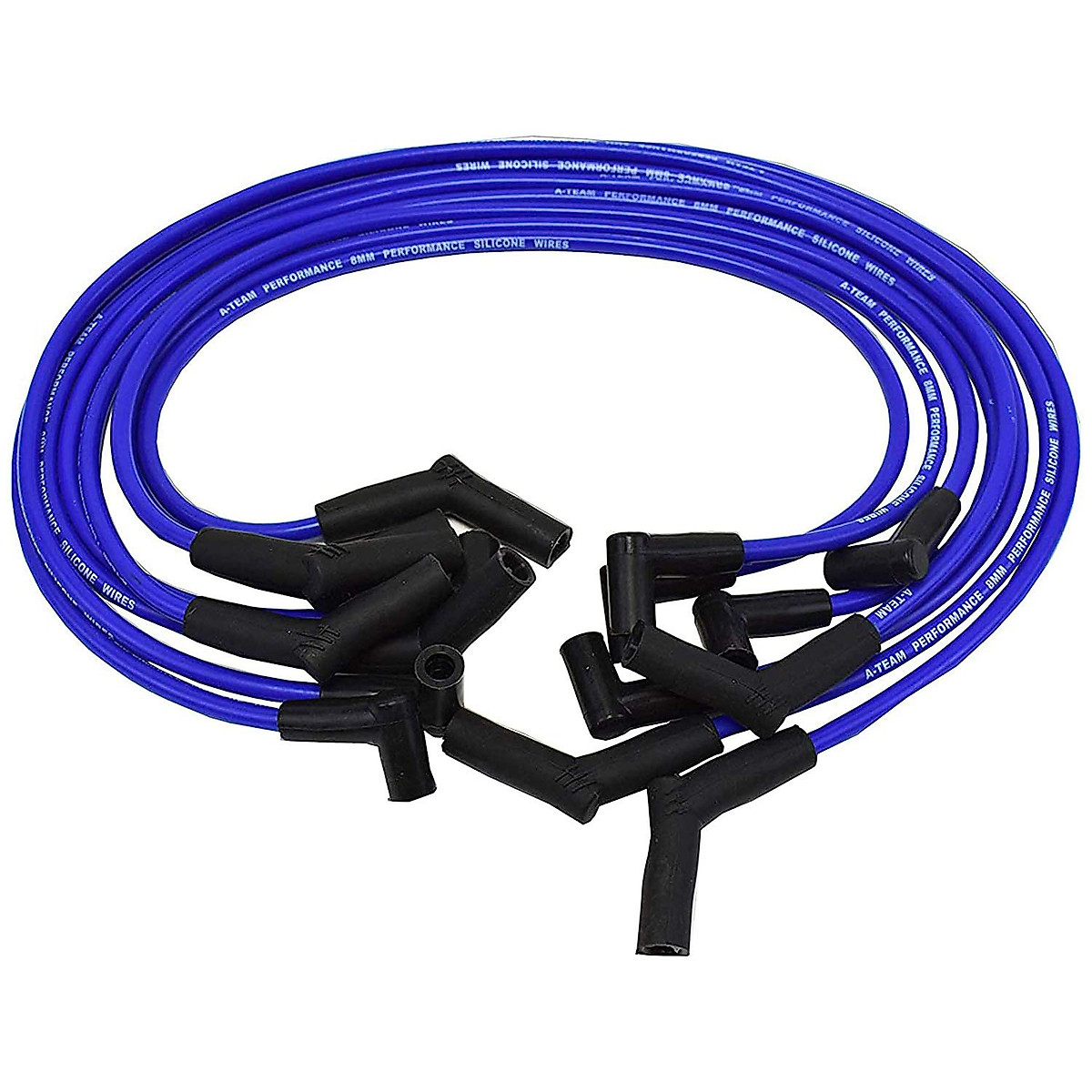 A-Team Performance - Silicone Spark Plug Wires Set - Compatible with SBF Small Block Ford Valve Cover Wires 221 255 260 289 302 351W BOSS 302 Fits HEI Distributor Caps Blue 8.0mm