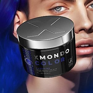 XMONDO Color Sapphire Color Depositing Mask & Semi Permanent Blue Hair Dye | Vegan Formula Hair Color with Bond Boosting Technology & Hyaluronic Acid to Nourish, Revitalize & Repair, 8 Fl Oz 1-Pack