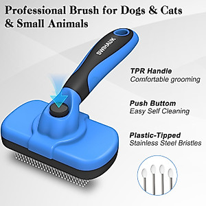 Swihauk Self Cleaning Slicker Brush - Skin Friendly Deshedding Grooming Tool for Dogs & Cats, Suitable for Shedding & Haired Pets, with Pet Supplies Accessories, Blue