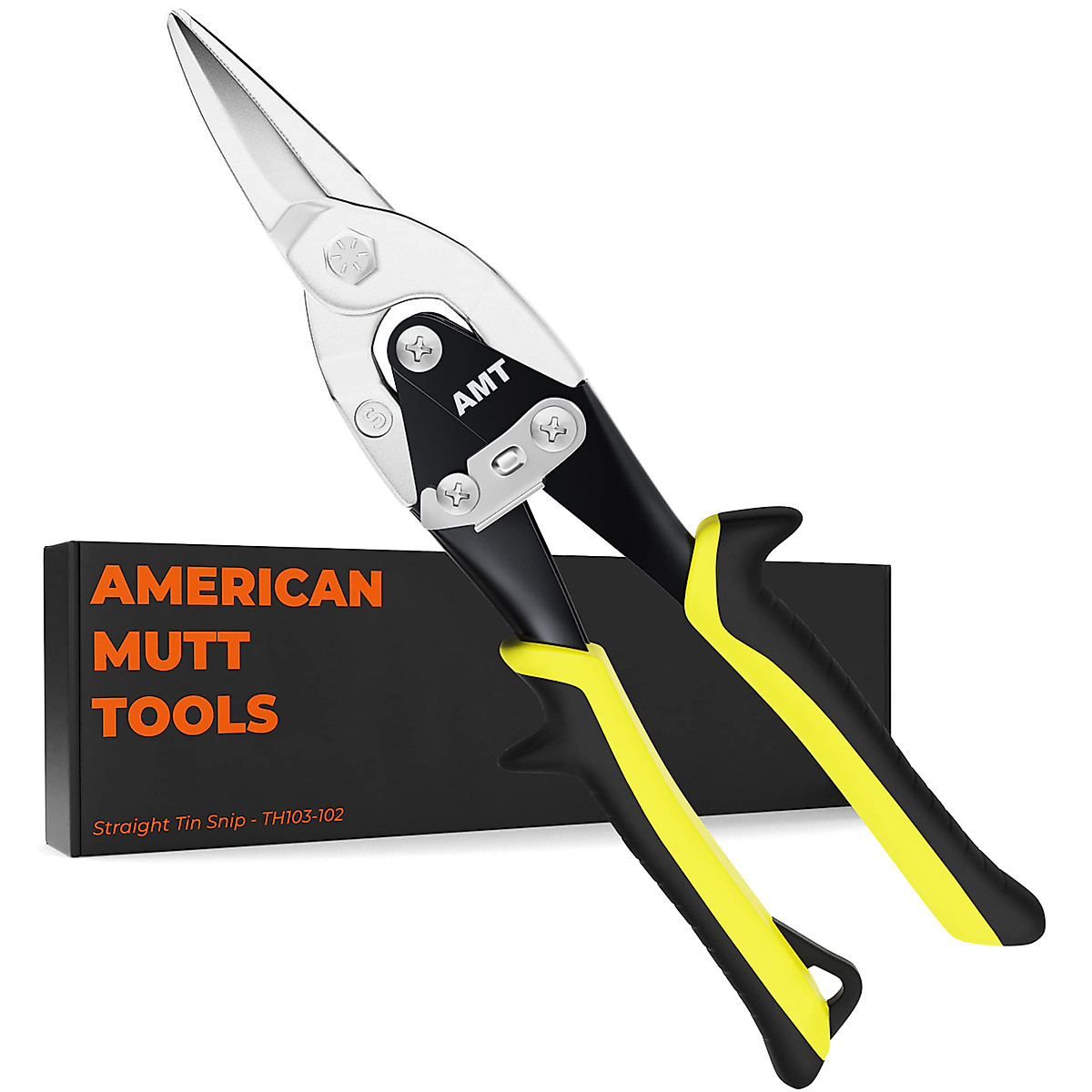 AMERICAN MUTT TOOLS 10 Inch Straight Cut Tin Snips Heavy Duty – CrMo Sheet Metal Cutter – Aviation Snips for Sheet Metal – Sheet Metal Snips, Sheet Metal Shears Tin Snips for Cutting Metal Sheet