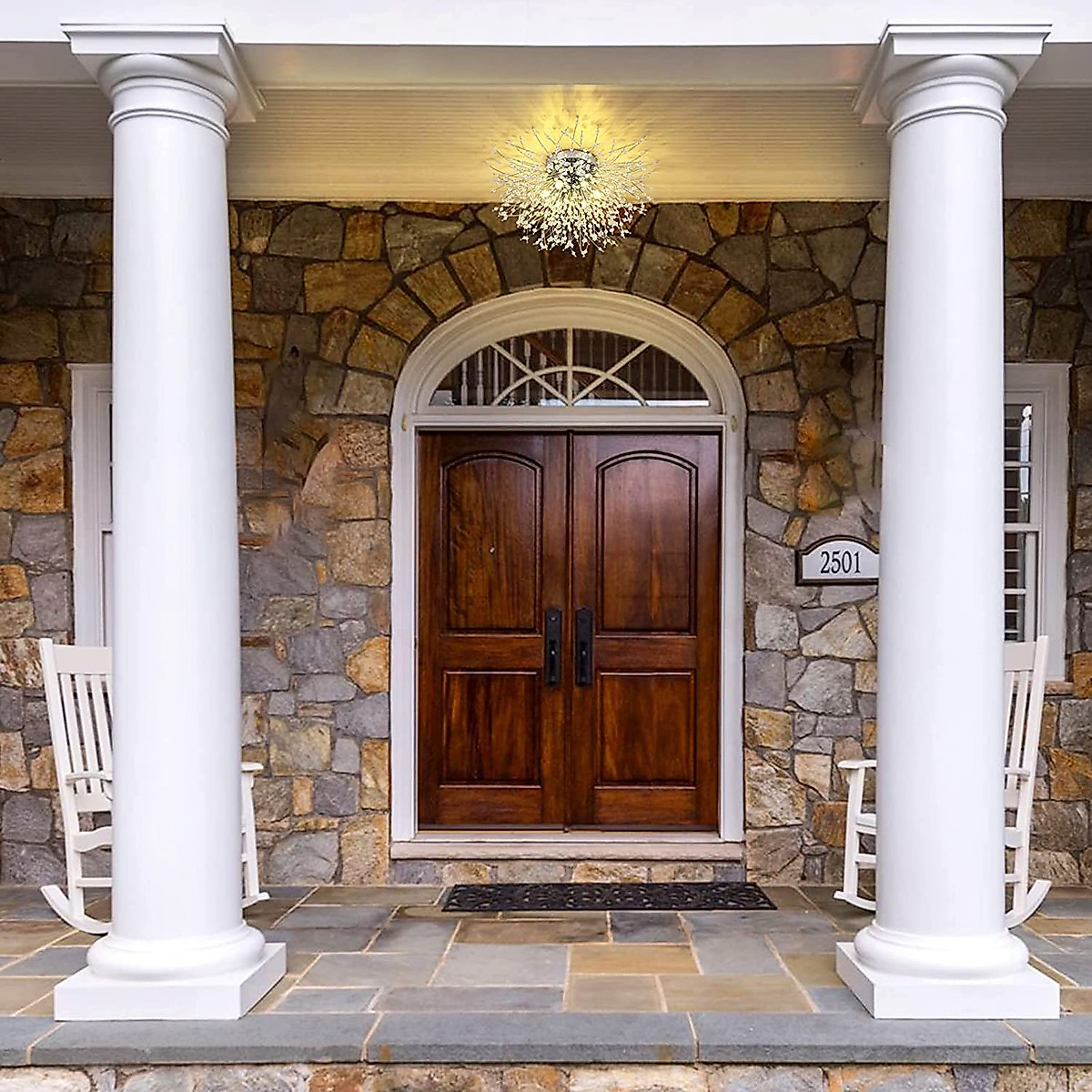 HMVPL Crystal Flush Mount Ceiling Light, Modern Sputnik Firework Close to Ceiling Lamp, LED Ceiling Light Fixtures for Bedroom Kitchen Island Entryway Hallway Foyer