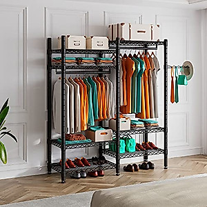 PUNION Clothing Rack 7 Tiers Heavy Duty Clothes Rack with 2 Hanging Rods, Wire Garment Racks for Hanging Clothes, Large Portable Metal Wardrobe Clothes, 48"L X 16"W X 71"H, Max Load 620lbs Black, GR7E