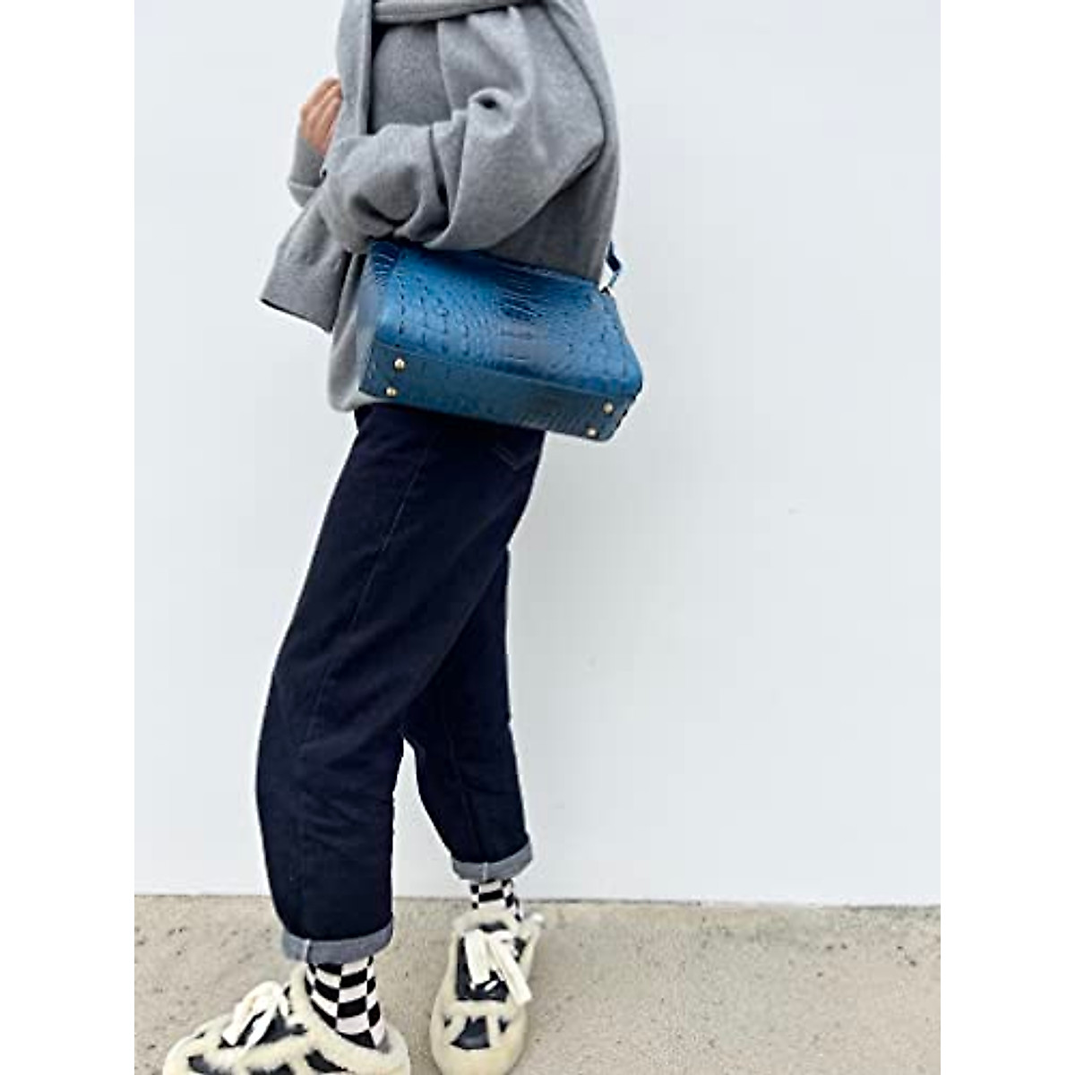 DIOPHY Shoulder Bag Women’s Vegan Leather Crocodile-Embossed Pattern Fashion Shoulder Bag Evening Bag (Navy)