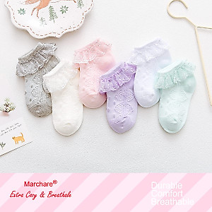 Marchare Baby Lace Socks 3 Pack Infant Baby Girls' Ruffle Frilly Socks Eyelet Princess Cotton Socks,White 6-12 Months