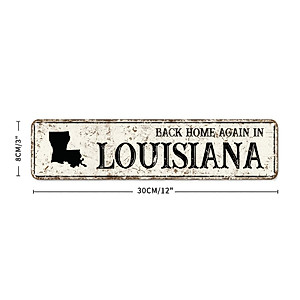 Back Home Again in Louisiana Metal Sign Wall Art Louisiana State Silhouette Retro Aluminum Metal Signs American State USA Map Metal Plaque Quality Metal Sign for Front Porch Outdoor 12x3in