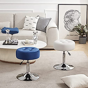 Gitrah White Vanity Chair for Makeup Room Round Ottoman Tufted PU Leather Makeup Chair Vanity Stools for Bathroom Height Adjustable 360 Swivel