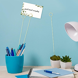 Abeillo 20Pcs Gold Floral Card Holder Picks, Metal Flower Card Holder Stick, Round Shape Table Name Number Clips, Place Card Holder for Gift Card Photo Memo Bouquet Decorations