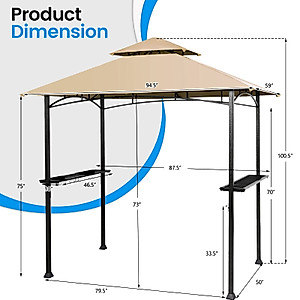 Giantex Grill Gazebo BBQ Canopy Tent Outdoor Patio Grill Shelter Double Tier Sun-Resistant Roof W/Air Vent Steel Frame Hooks Bottle Opener, 8'X5' Beige