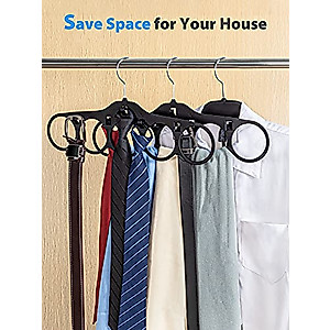SMARTAKE 2-Pack Scarf Hangers, 5 Loops Tie Rack & Belt Holder with Hooks, 360 Degree Rotatable Accessories Holder, Non-Slip Durable Hanging Closet Organizer for Belts, Bow Ties, Silk Scarves, Jewelry