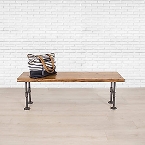 Pipe and Cedar Wood Mudroom and Entryway Storage Bench, Solid Cedar Wood with Pipe Base by William Roberts Vintage