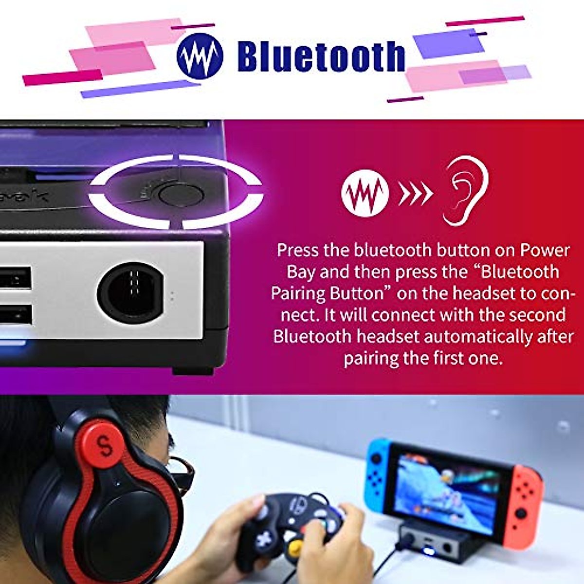 Brook Power Bay - Portable and Fast Charging Dock Stand, Docking Station for Nintendo Switch, Compatible with Switch and GameCube Controllers, Support HDMI Out Put and Two Bluetooth Headsets