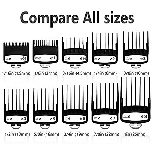 Professional Hair Clipper Guards Guides 10 Pcs Coded Cutting Guides #3170-400- 1/8” to 1 fits for All Wahl Clippers(Black-10 pcs)
