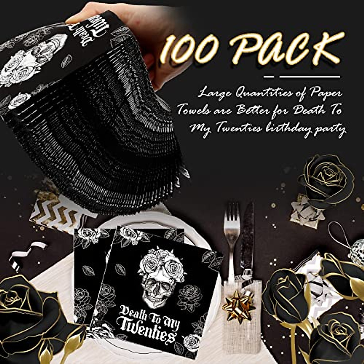100 Pack Death to My Twenties Napkins, 5 x 5 Inch RIP Twenties Birthday Decorations Cocktail Napkins, 3 Ply 30th Birthday Paper Napkins Death to My 20s for Men Women 30th Birthday Party Supplies