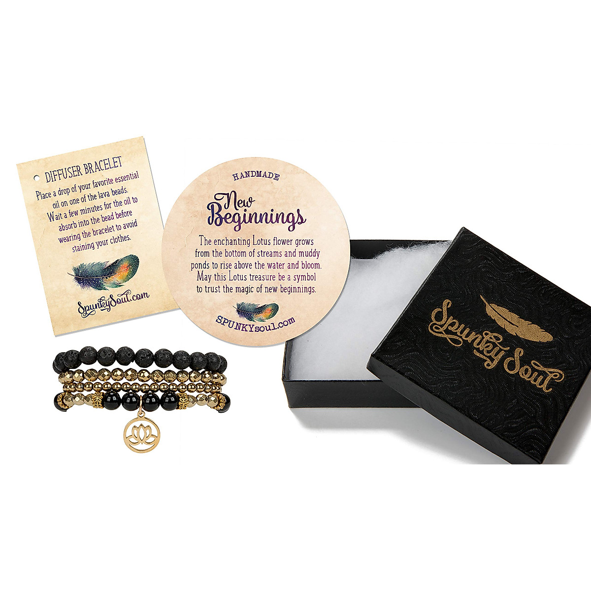SPUNKYsoul Lotus New Beginnings Bracelet Hematite for healing Stack Bracelet Set Collection