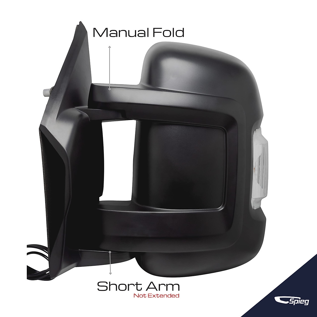 Spieg CH1320417 Driver Side Mirror for 2014-2021 Ram Promaster 1500 2500 3500 | Left Side View Mirror Assembly Manual Adjustment Non-Heated Turn Signal Light Temp Sensor | Textured Black Cover 4 Pins