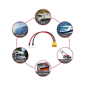 PNGKNYOCN XT90 to O Ring Terminal Cable,14AWG Silicon Wire XT90 Male to O Ring Terminals Extension Power Cable for Solar Panel Kit and Battery Charge(0.3M/1FT)