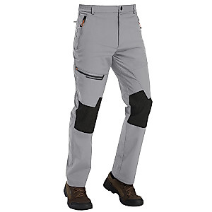 TACVASEN Fleece Lined Pants Men Insulated Ski Pants Water Resistant Snow Windproof Snowboard Trousers Hiking Winter Warm Outdoor Gray 38