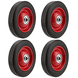 PINGEUI 4 PCS 8 Inch Solid Rubber Tire, Flat Free Solid Rubber Wheels, Hand Truck Replacement Wheels, 1/2-Inch Axle Hole, 220 lbs Max Load-Bearing Capacity