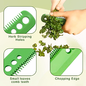 2 Pcs Herb Stripper Tool, Vegetable Herb Eliminator Comb for Kale,Chard, Collard Greens, Thyme, Basil, Cilantro Tool Kitchen Gadgets Green Leaf Herb Stripper (Green)