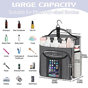 Attmu Large Capacity Portable Shower Caddy Dorm for College Essentials, Separate Compartment Hanging Toiletry Bag for College Student Camping Gym Travel Essentials (Gray)