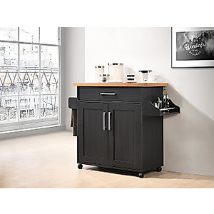 Hodedah Kitchen Island with Spice Rack, Towel Rack & Drawer, Black with Beech Top