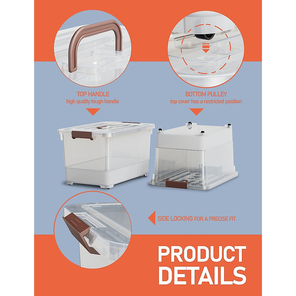 WYT 32 Qt Plastic Storage Bin Organizing Container with Durable Lids and Latching Buckle, Tote Box Stackable and Nestable, 4-Pack