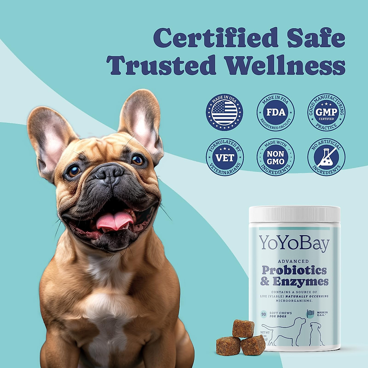Probiotics for Dogs, Dog Probiotics and Digestive Enzymes, Pre & Probiotics Over 1 Billion CFUs, for Gut Health and Digestive Health, Yeast Balance, Itchy Skin Relief, Immune Support, 90 Soft Chews