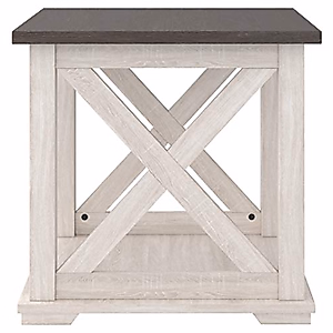 Signature Design by Ashley Dorrinson Square Modern Farmhouse End Table, Two Tone White & Brown