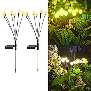 Solar Garden Lights, 2PCS Solar Powered Firefly Lights Outdoor Waterproof, Starburst Swaying Light, Vibrant Garden Solar Lights for Garden,Yard, Path, Lawn Decor (Warm White)