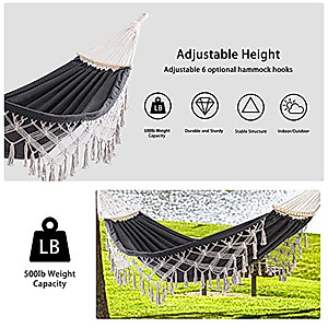 Leize Hammock Hanging Swing Double Boho Brazilian Macrame Fringe Max 500 lbs for Indoor Outdoor Patio Yard Garden