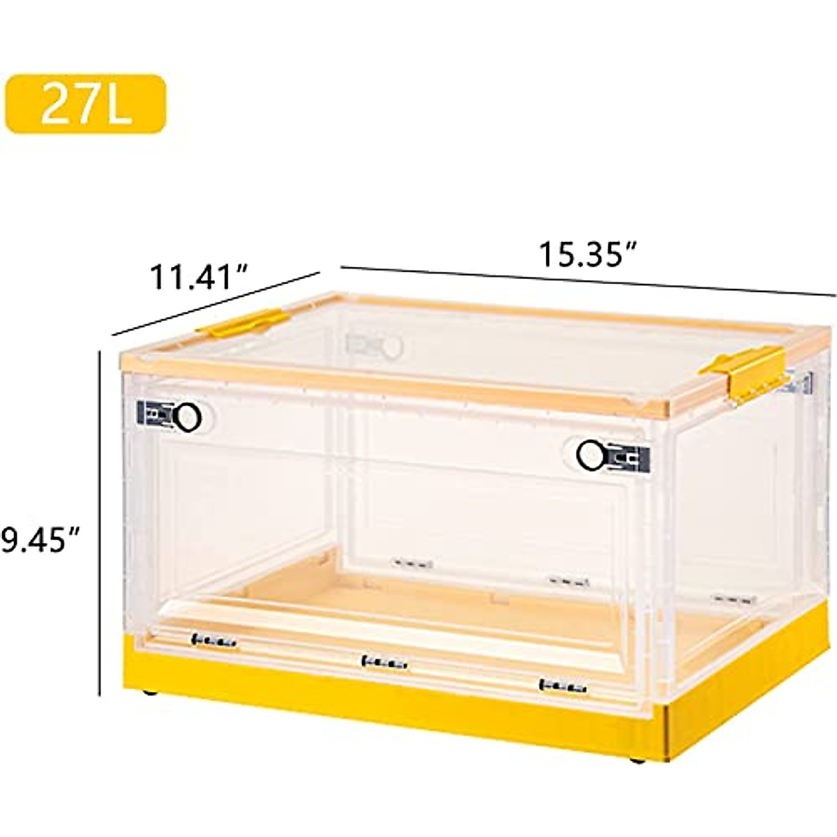 Yimeka Storage Box with Lid with Latch, Clear Stackable Foldable Storage Box on Wheels, Plastic Storage Box Container with Double Door and Handle for Home, Office, Bedroom, Living Room