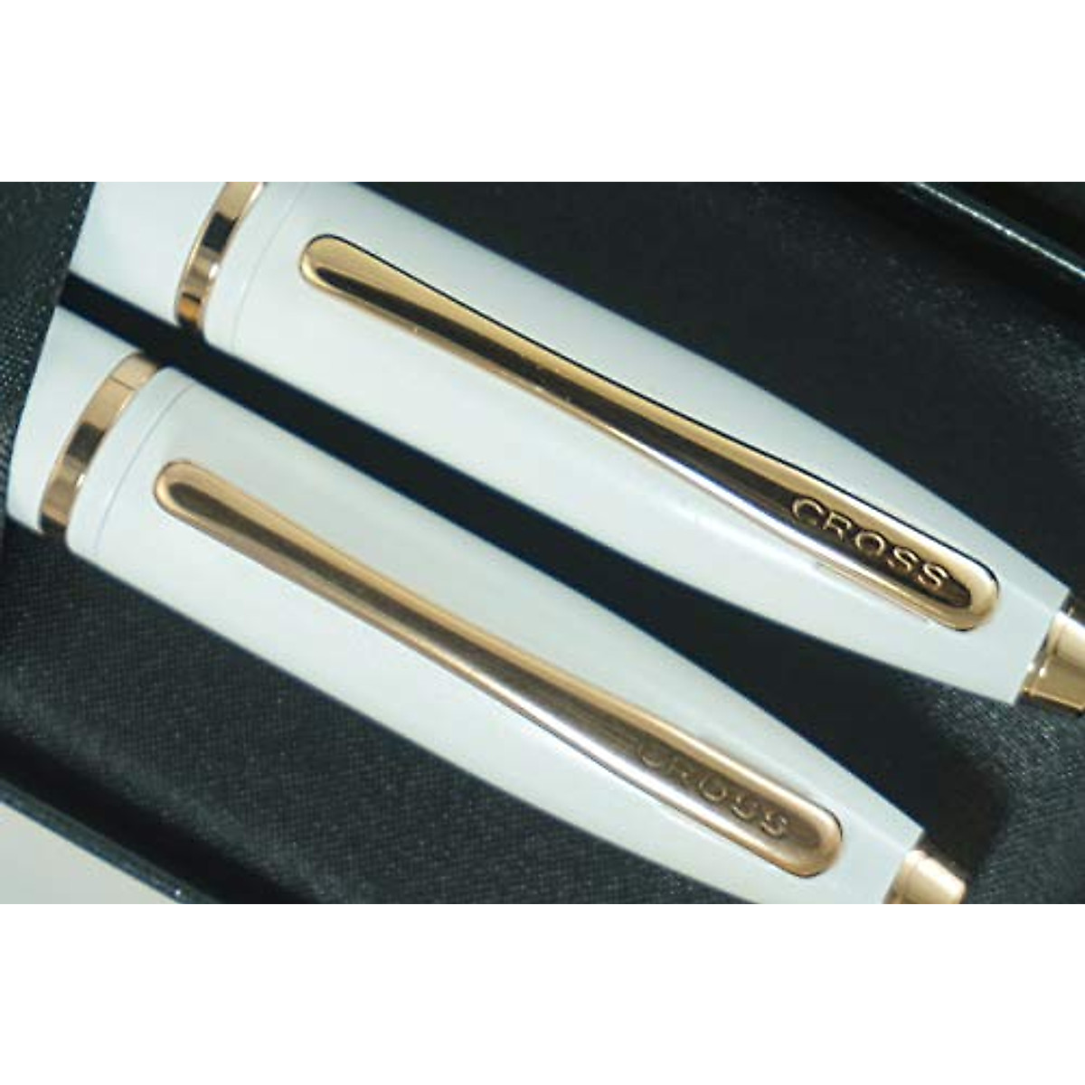 Cross Limited Collection Pearlescent White Lightening Medalist with 23KT Rose Gold Appointments and Cross signature mid Band Calaise Medium nib Fountain Pen and Ballpoint with 6 cartridges