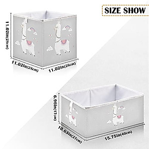 Cute Llama Collapsible Fabric Storage Cube Bins with Handles Square Closet Organizer Waterproof Lining for Clothes Toy Gift Storage 11.02x11.02x11.02 Inches